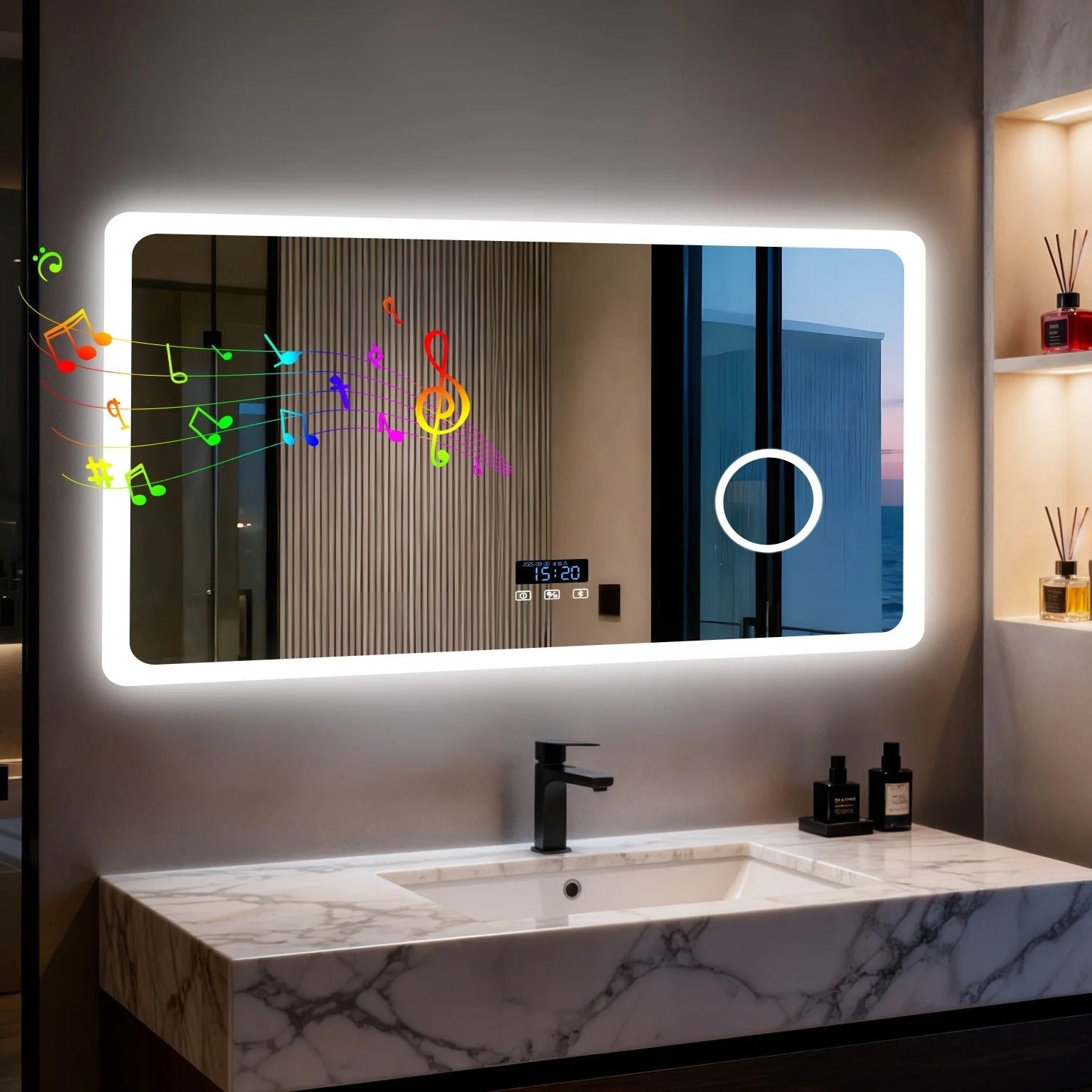 Rectangle Bluetooth LED Bathroom Mirror – Anti-Fog Vanity Mirror with ...